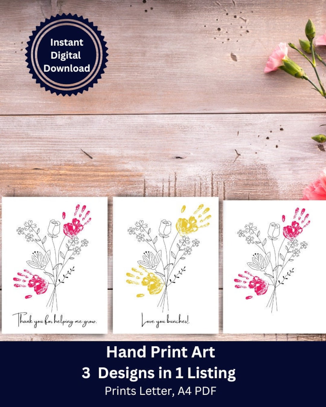 Love You to Bunches Wild Flower Handprint Art, Printable Floral Hand ...