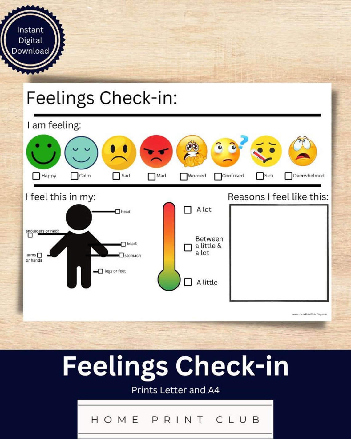 Feelings Check-in Printable Worksheet for Kids, Emotions Check In, My ...