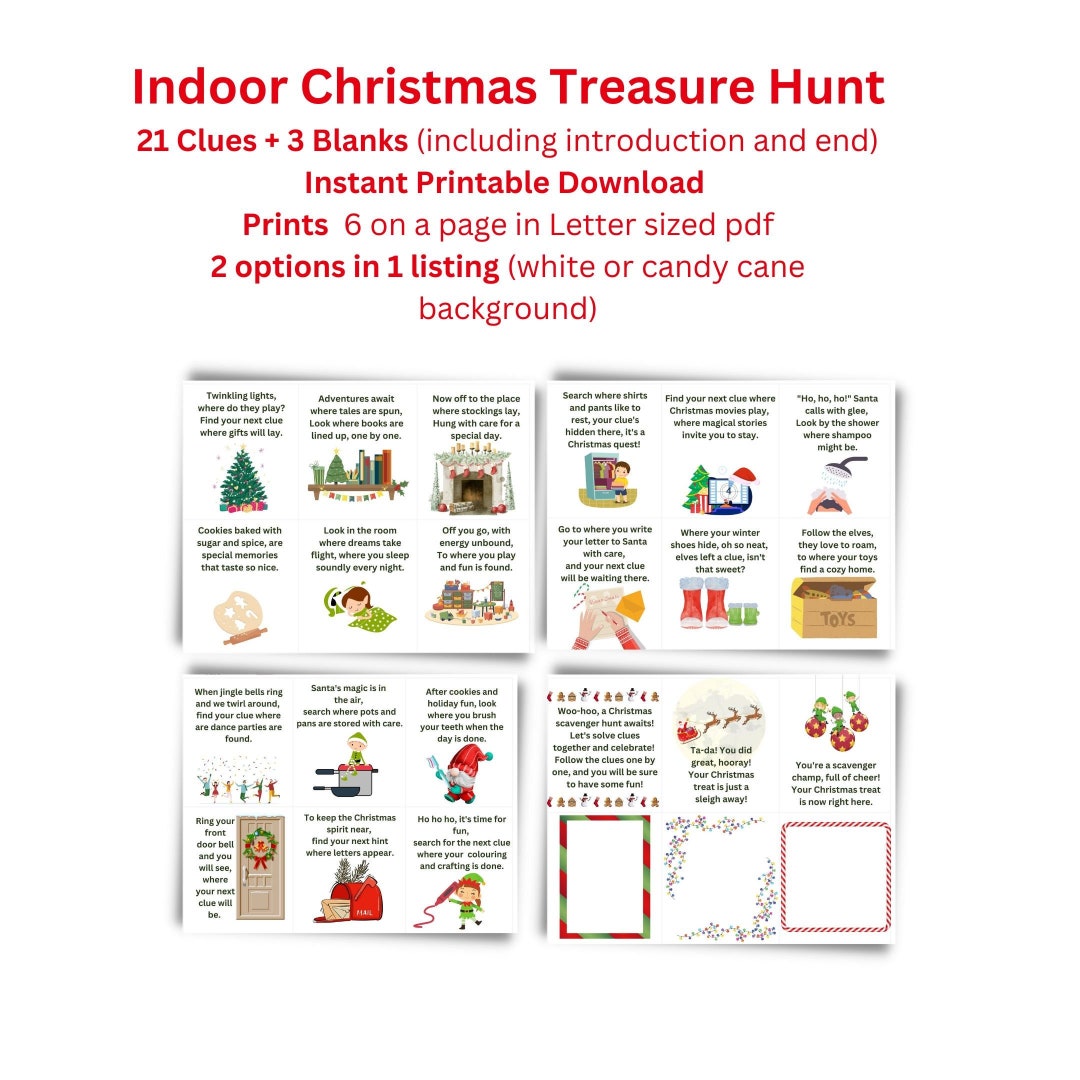 Indoor Christmas Scavenger Hunt for Kids, Indoor Christmas Treasure ...