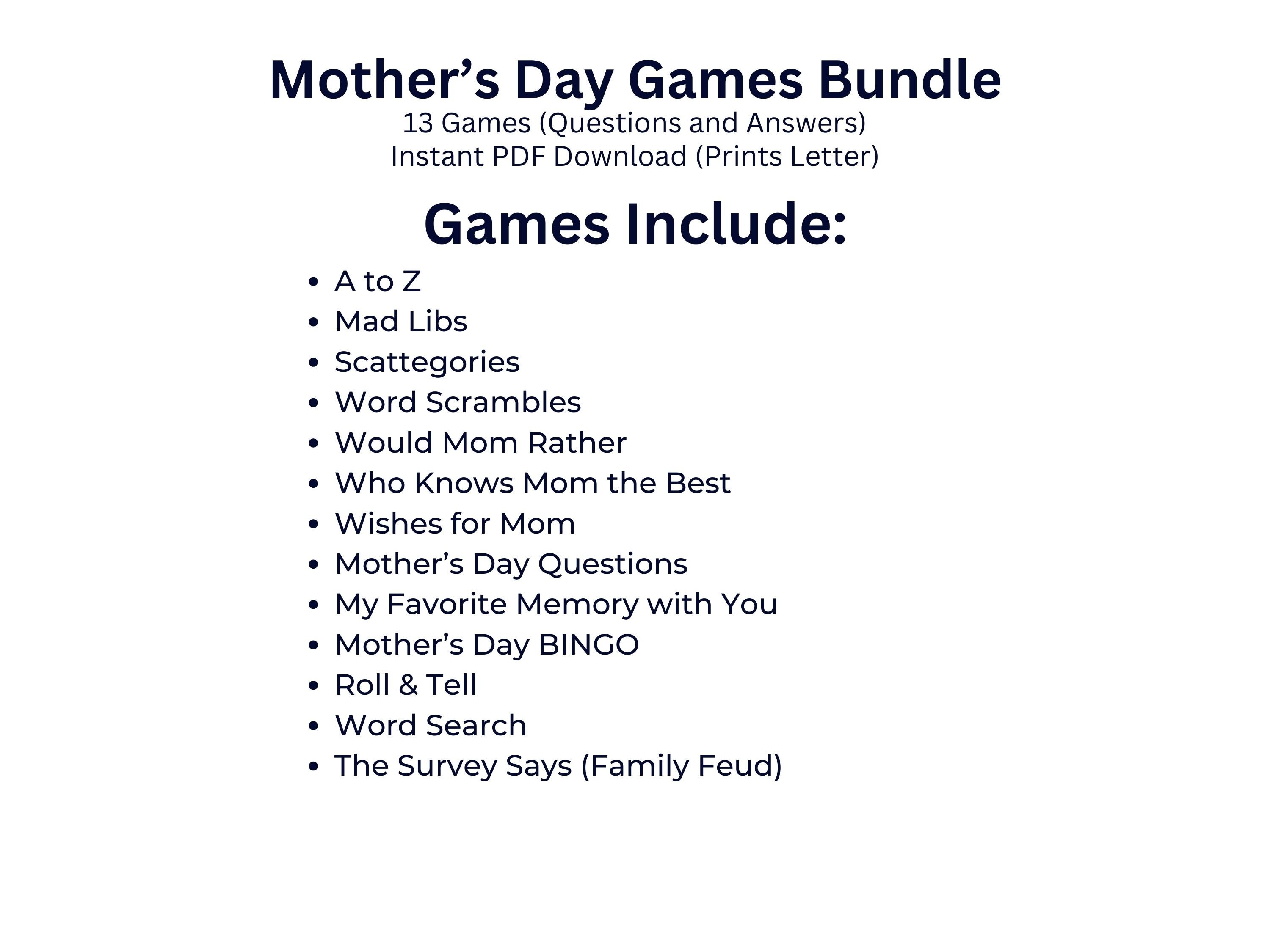 Mothers Day Printable Party Game Bundle, Mothers Day Brunch Ideas ...