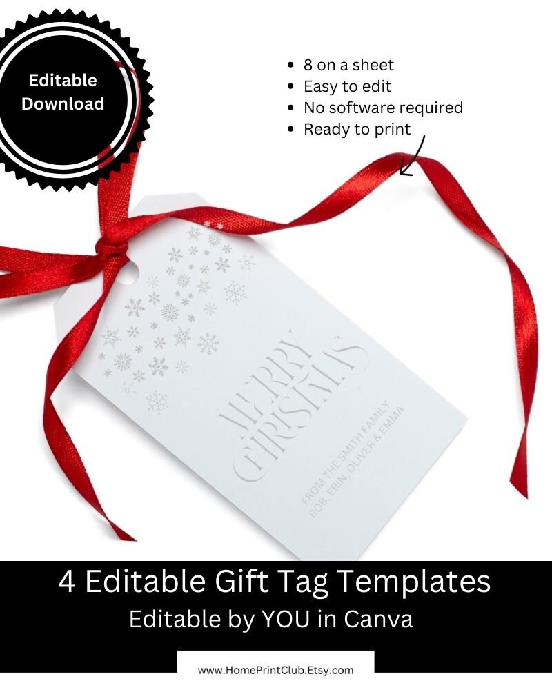 Editable Gift Tag Template, Custom Holiday Gift Tags Printable, Instant ...