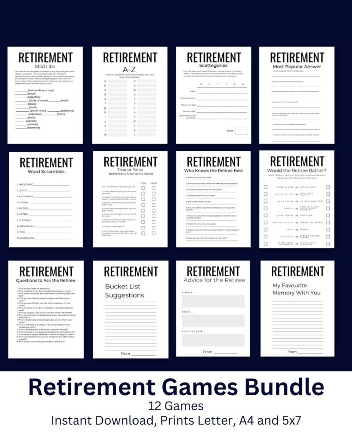 Retirement Party Games, Retirement Party Printable Games, Retirement ...