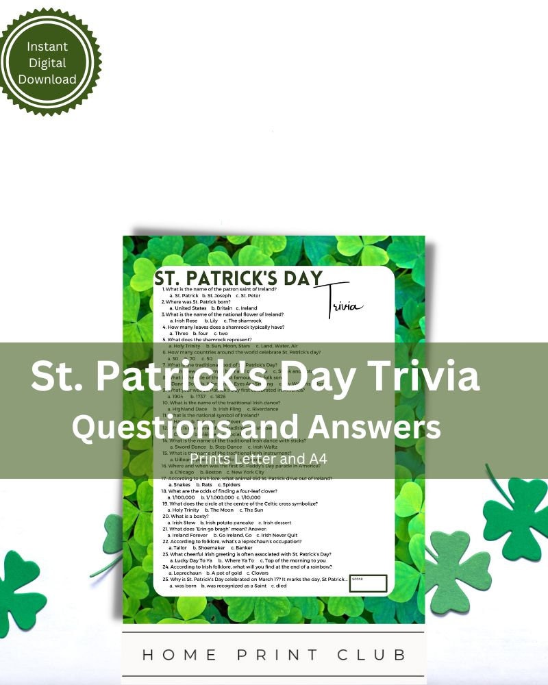 St. Patrick's Day Trivia Printable Game, St. Patty's Day Party Game ...