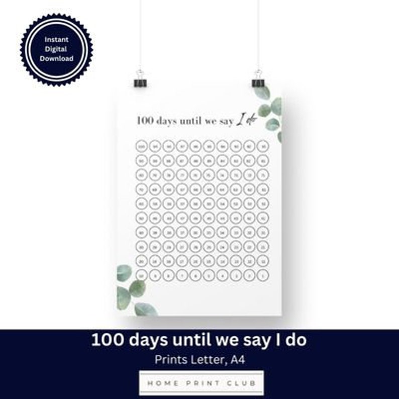 Wedding Countdown, 100 Days Until Wedding, Engagement Gift, 100 Day ...