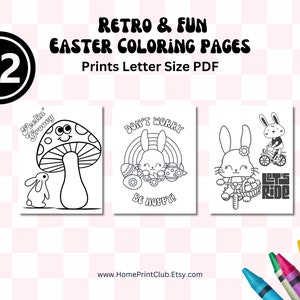 Retro Easter Printable Coloring Pages, Printable PDF Easter Party ...
