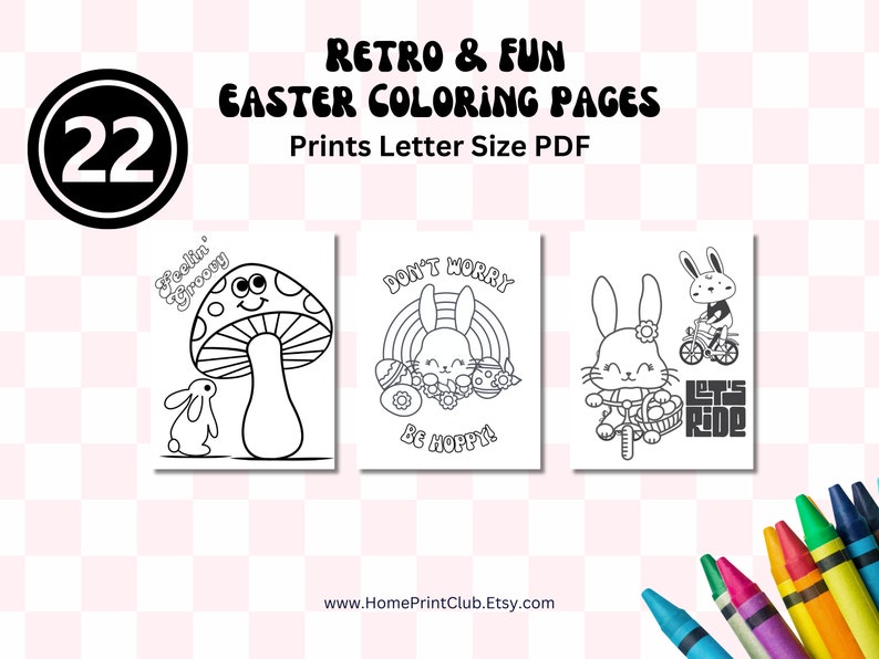 Retro Easter Printable Coloring Pages, Printable PDF Easter Party ...