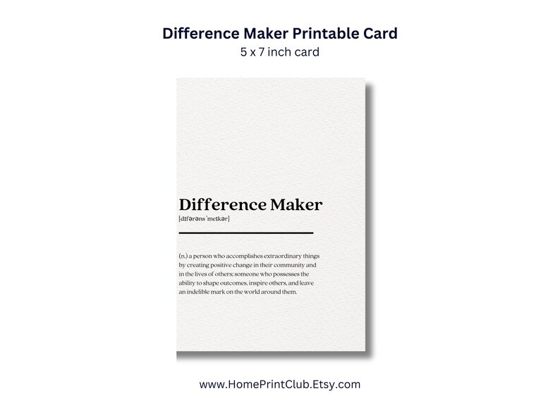 Difference Maker Definition Printable Card, Thank You Card, Gift for ...
