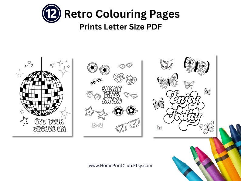 12 Retro Adult Instant Download Coloring Pages , 60s and 70s Retro ...