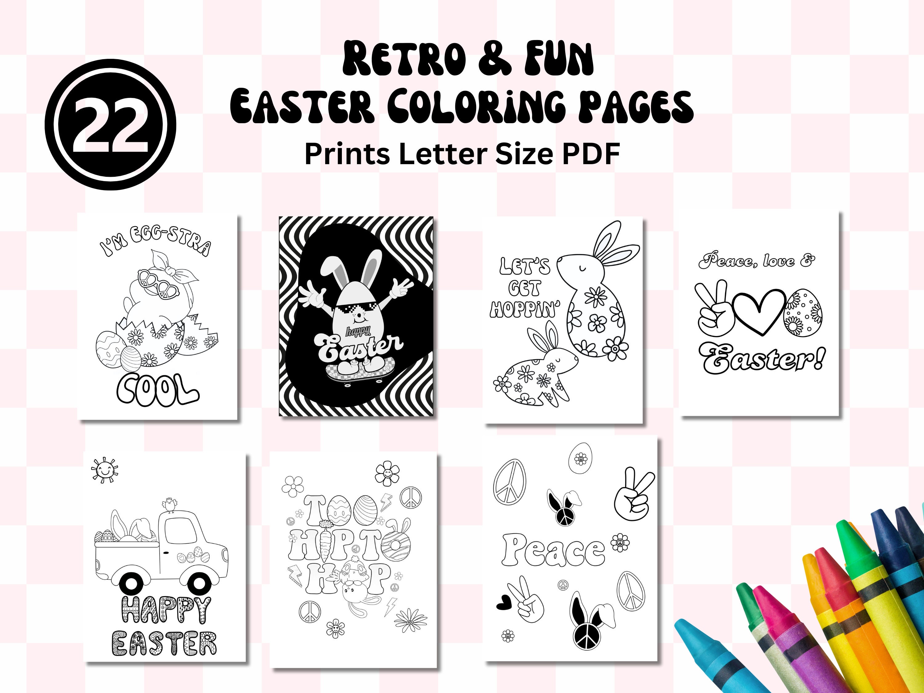 Retro Easter Printable Coloring Pages, Printable PDF Easter Party ...