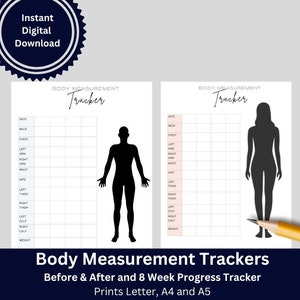 Body Measurement Tracker, Printable Body Measurement Chart, Male and ...