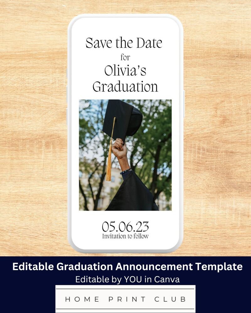 Graduation Save the Date Template for Texting and Email, Photo Save the ...