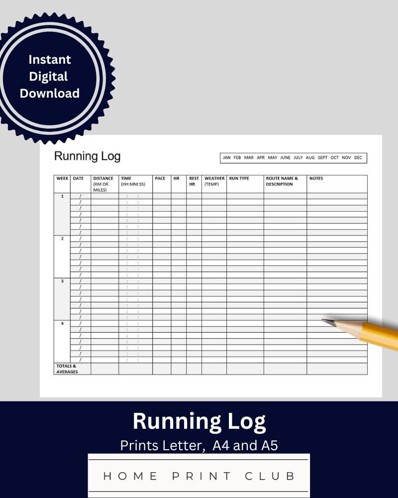 Running Log Tracker, Printable Jogging Planner, Run Tracker, Running ...