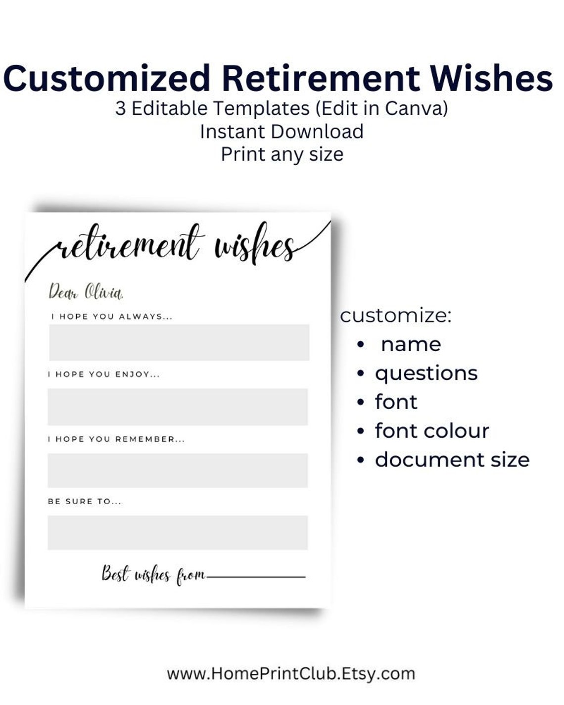 Personalized Retirement Wishes Template, Editable Office Retirement ...