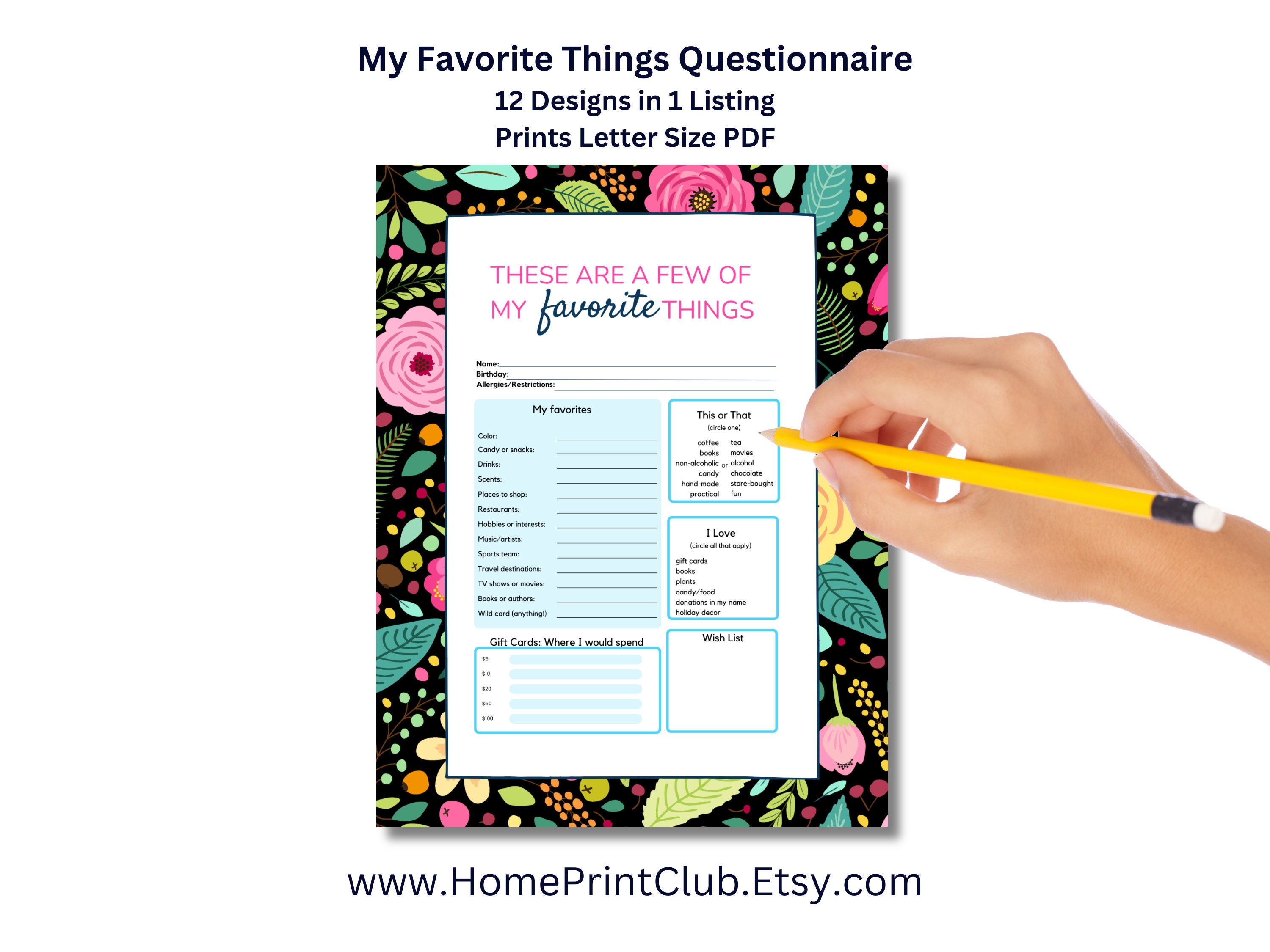 My Favorite Things Gift Questionnaire, Favorite Things Survey, Gift ...