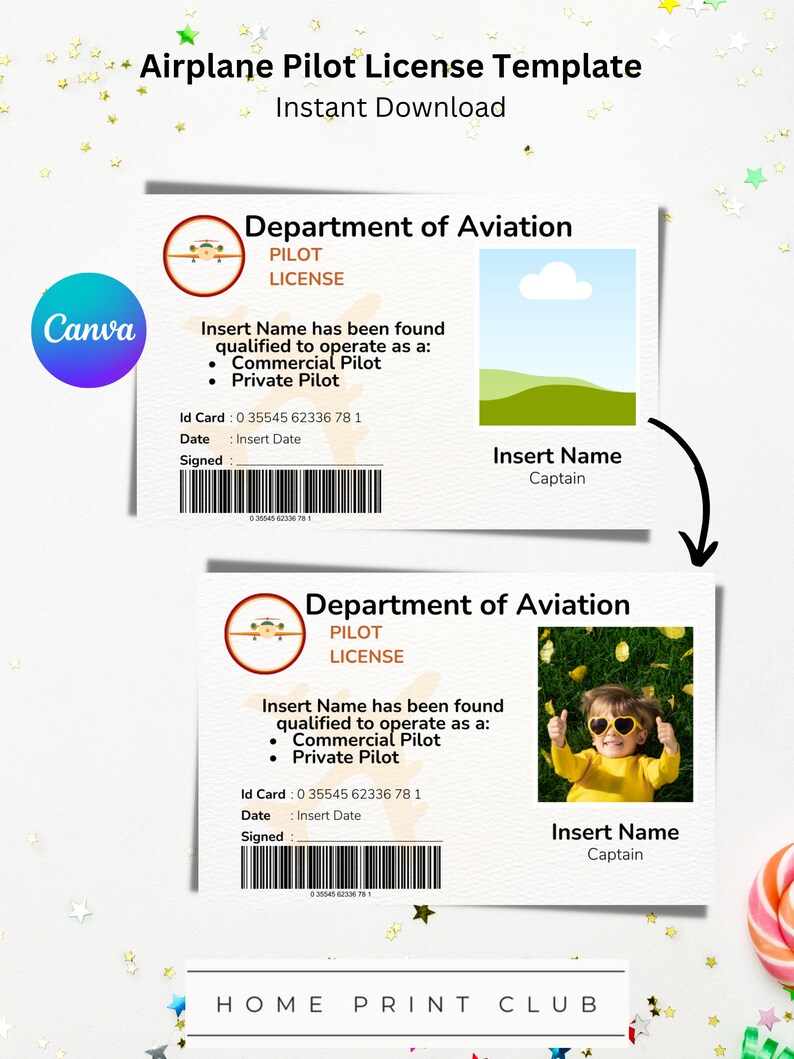 Airline Pilot License Template, Airplane Birthday Party Decorations and ...