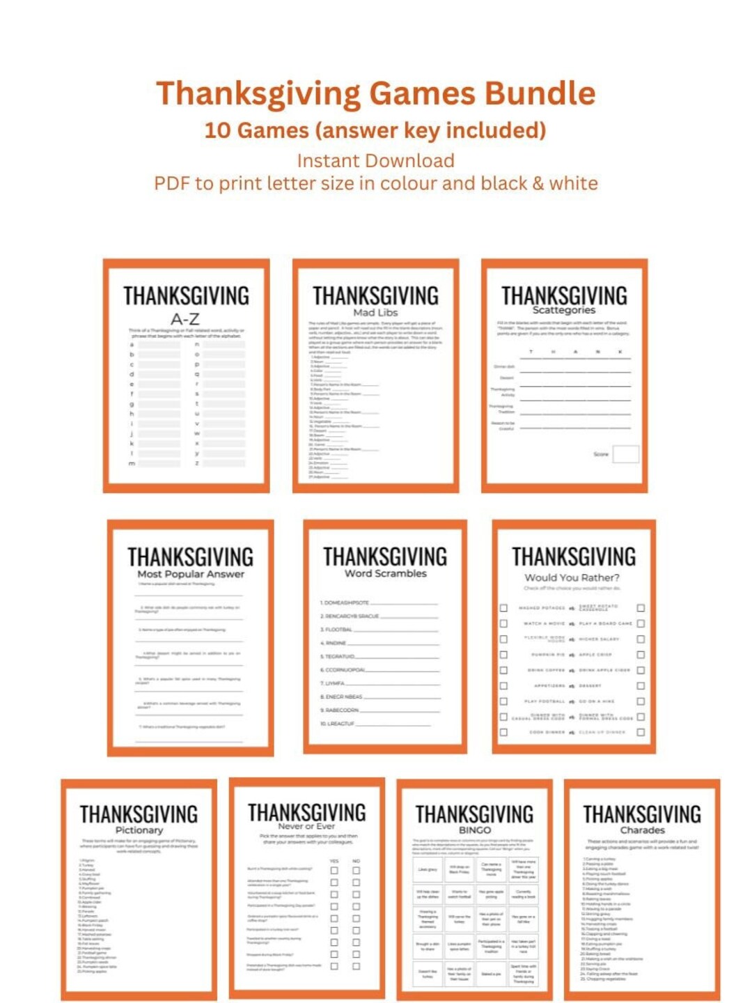 Thanksgiving Printable Party Games Bundle, Friendsgiving Games, Last ...