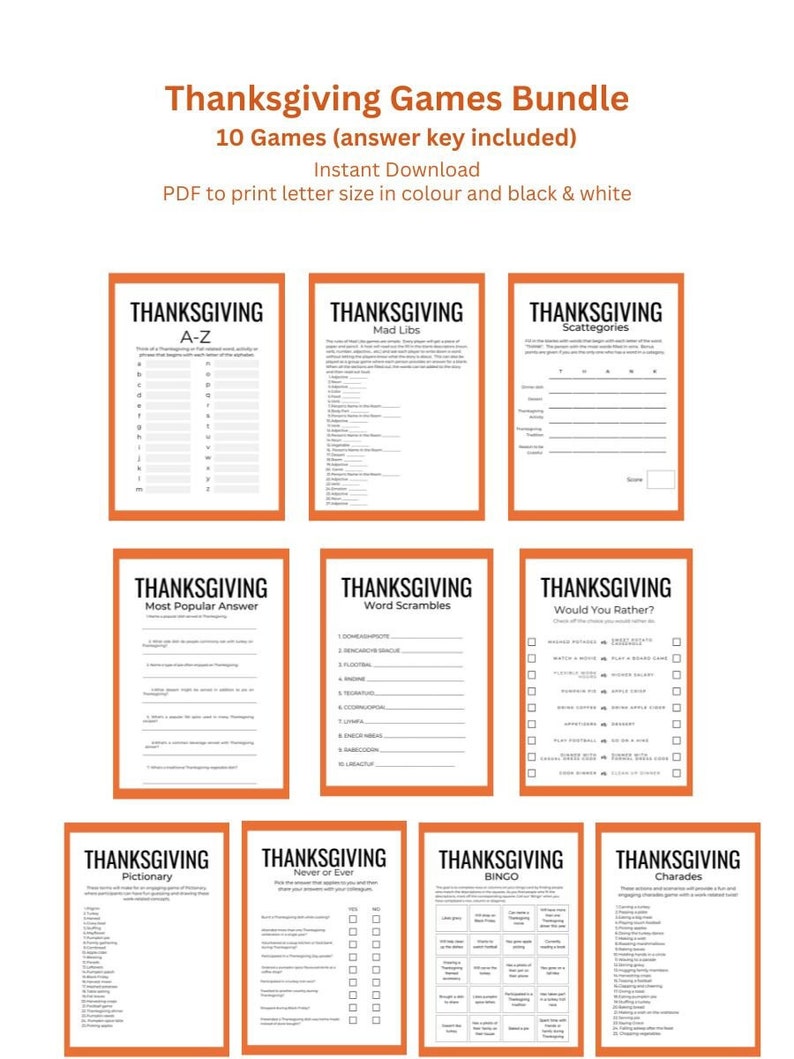 Thanksgiving Printable Party Games Bundle, Friendsgiving Games, Last ...
