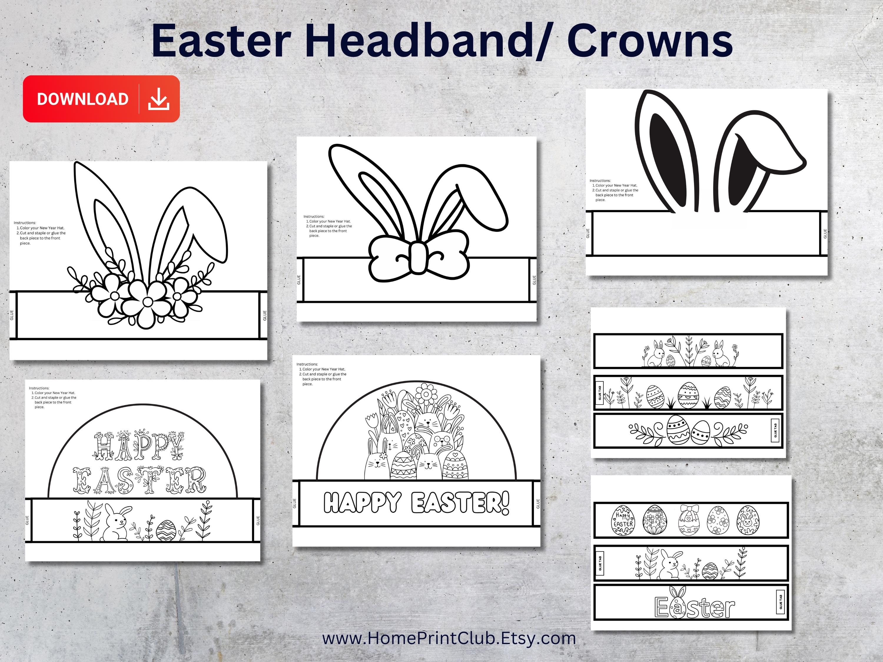 Easter Bunny Printable Party Crown Hats, Printable Easter Headband Hat ...