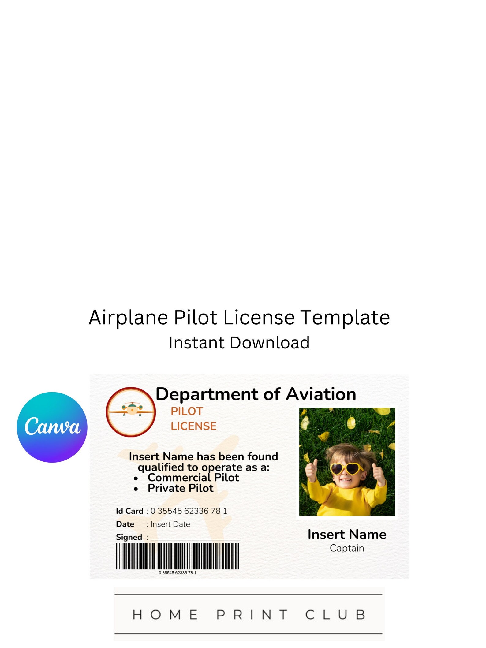 Airline Pilot License Template, Airplane Birthday Party Decorations and ...