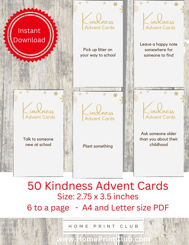 50 Kindness Advent Cards Instant Download, Advent Activities, Mindful ...