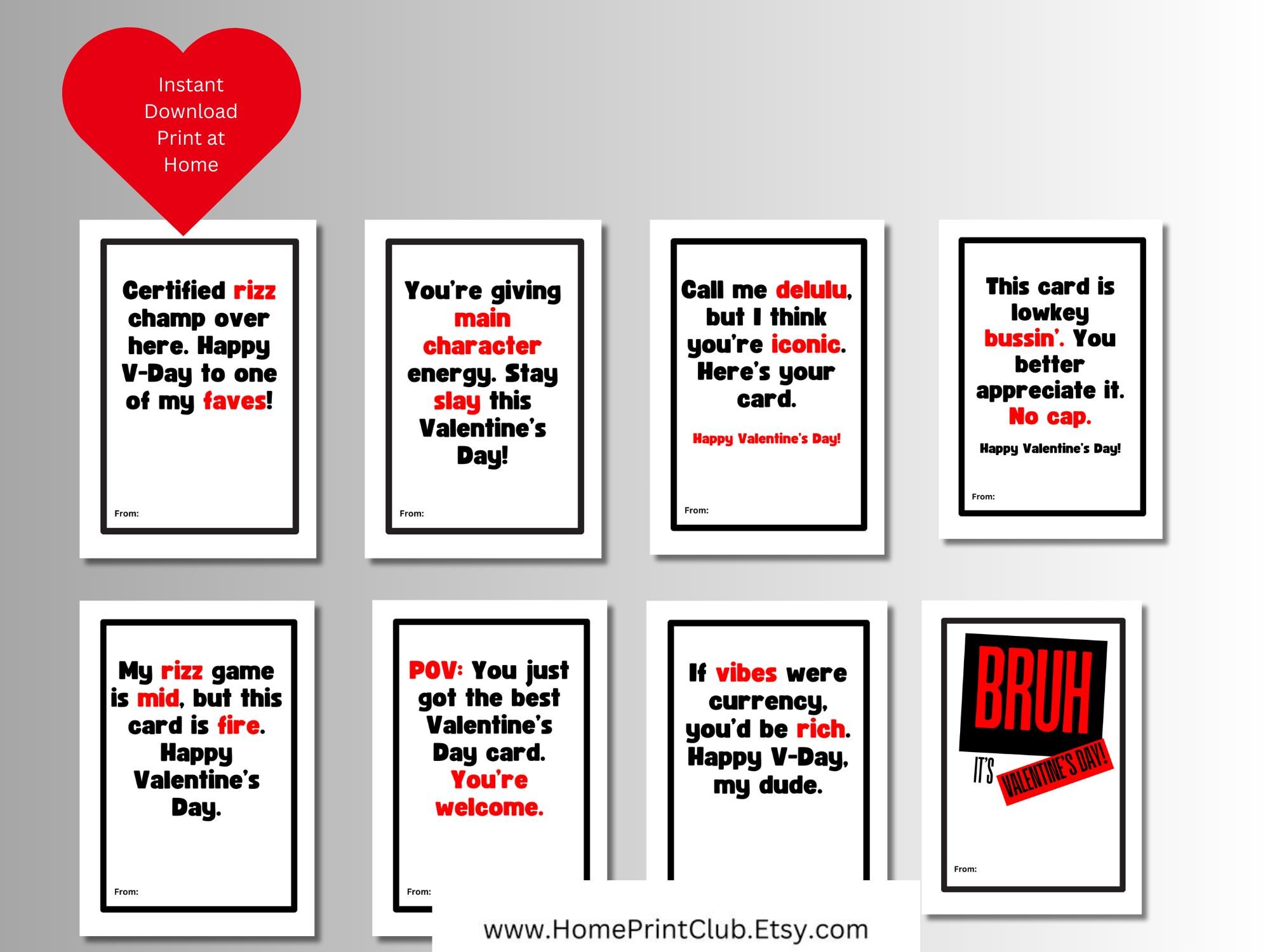 Teen Slang Printable Kids Valentines Day Card, Funny Kids Class ...