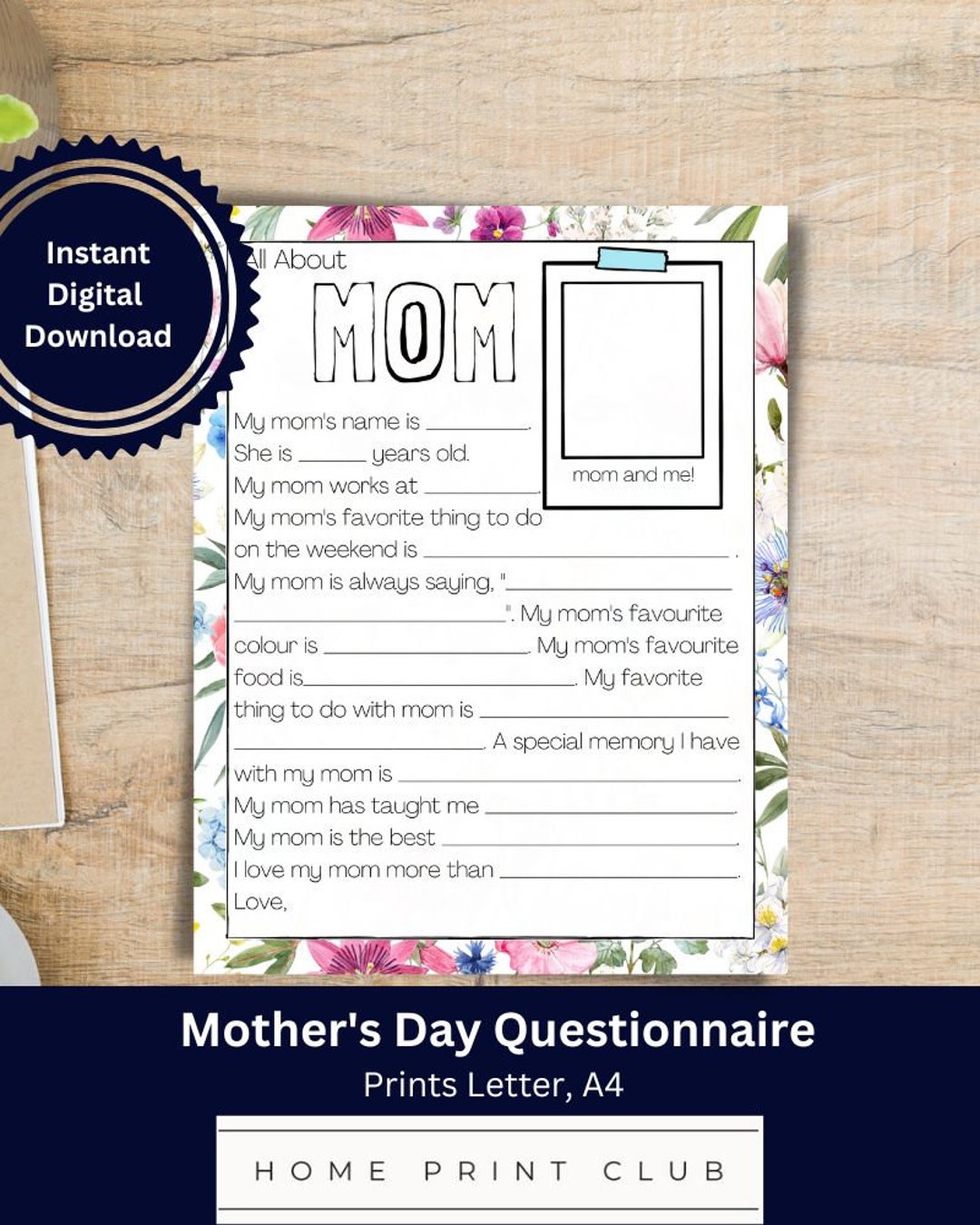 Mother's Day Questionnaire, Printable Mother's Day Activity, Mom Gift ...