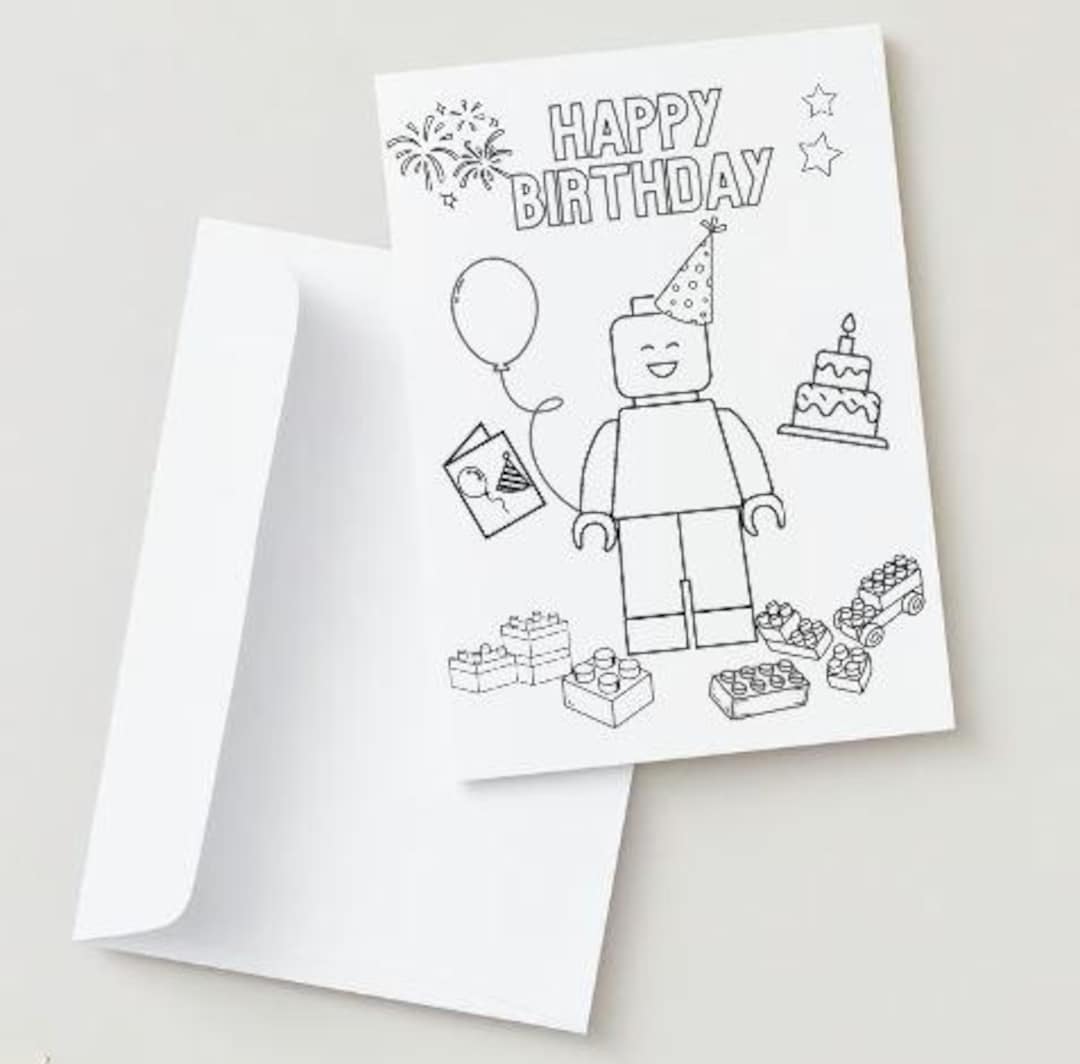 Building Bricks Birthday Coloring Card, Building Block Happy Birthday ...