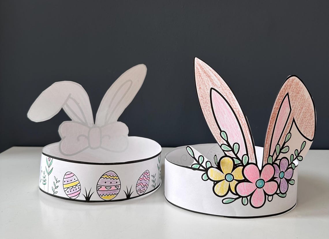 Easter Bunny Printable Party Crown Hats, Printable Easter Headband Hat ...