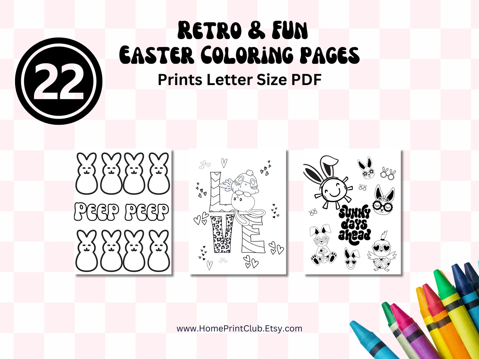Retro Easter Printable Coloring Pages, Printable PDF Easter Party ...