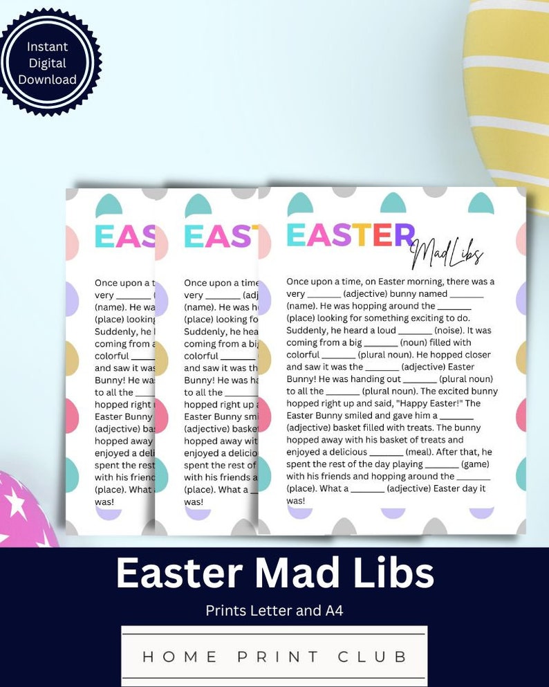 Easter Mad Libs Printable Game, Easter Party Game, Easter Activity for ...
