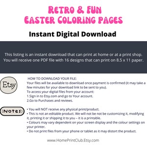 Retro Easter Printable Coloring Pages, Printable PDF Easter Party ...