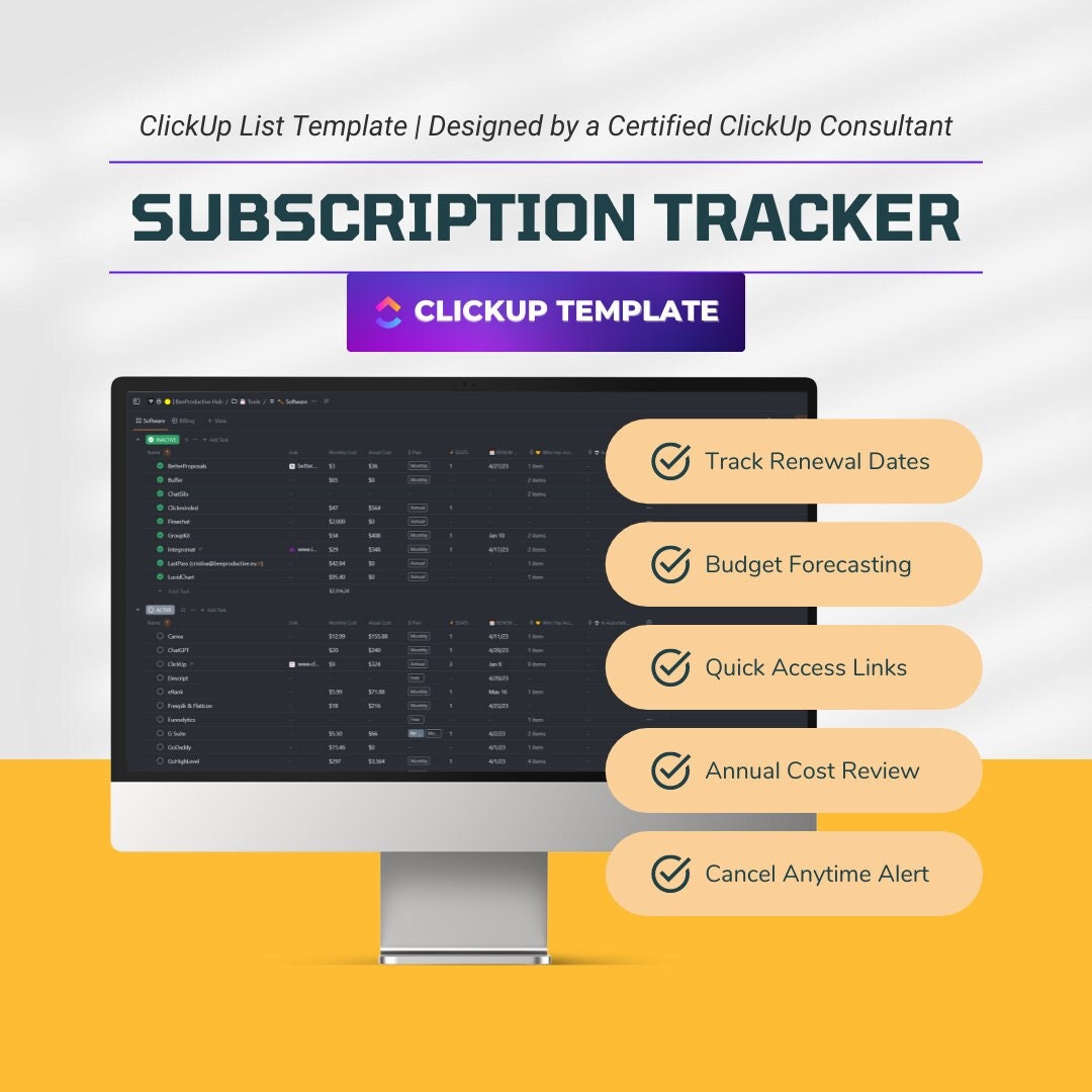 Clickup Subscription Tracker Template Monthly Subscription Organizer ...