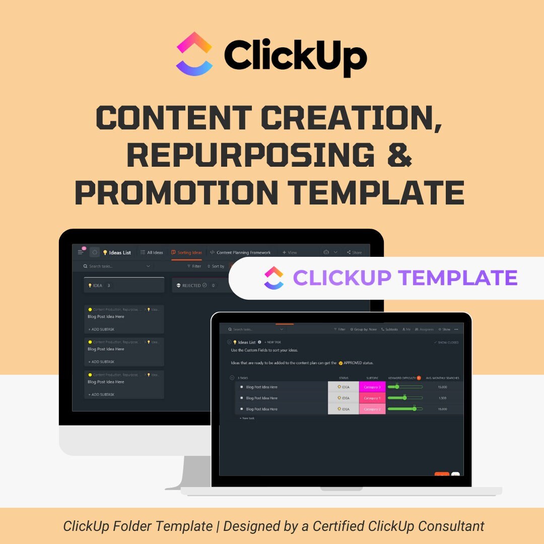 Clickup Project Management Template for Content Creation, Repurposing ...