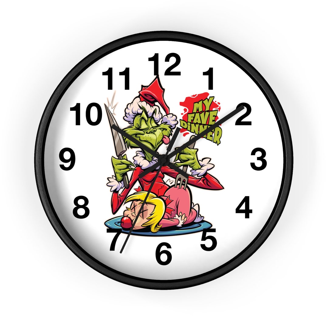 My Favorite Dinner Green Monster Eating Wall Clock Christmas Villain ...