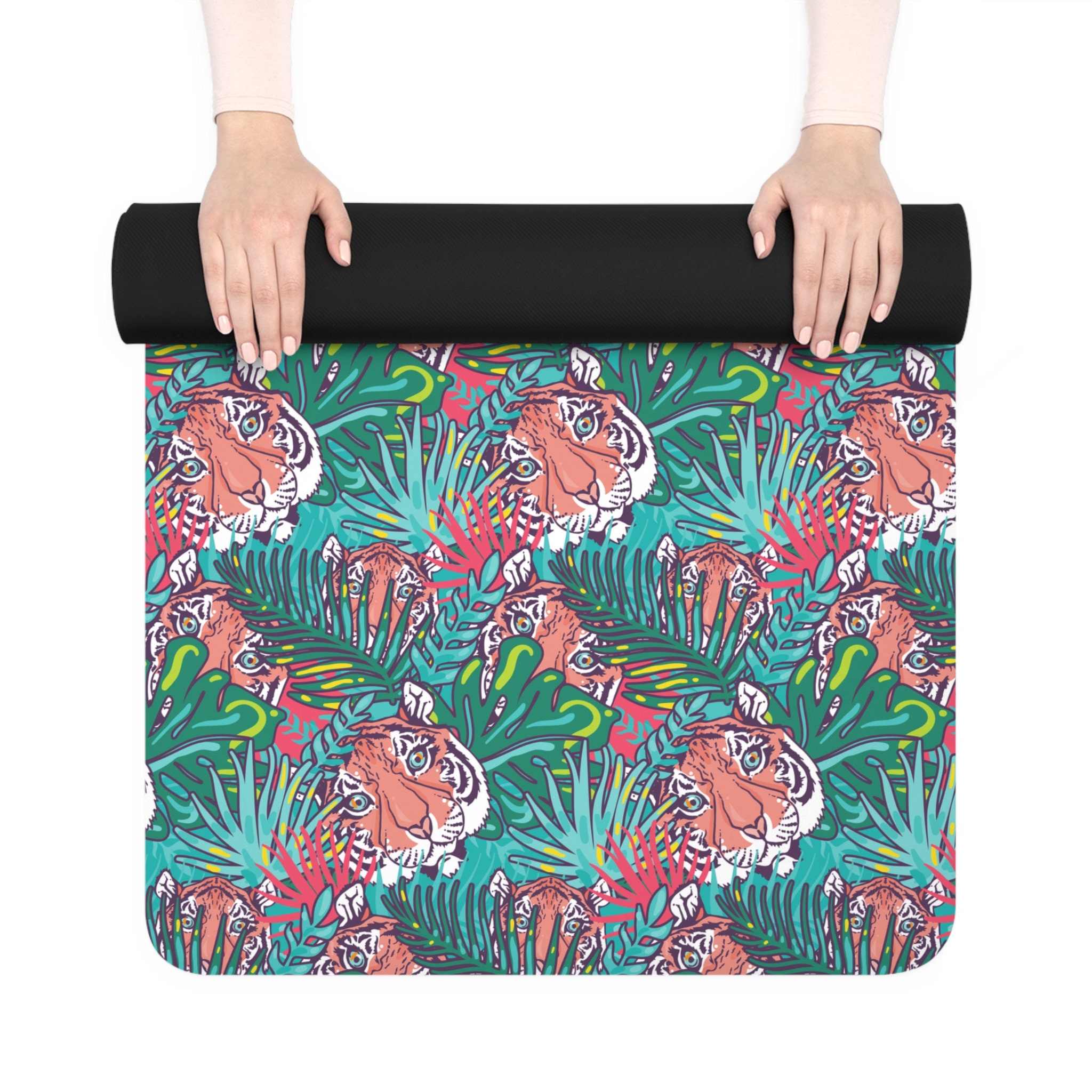 Pink Tiger Hiding in Jungle Yoga Mat Non-slip Fun Animal Print for Yoga ...