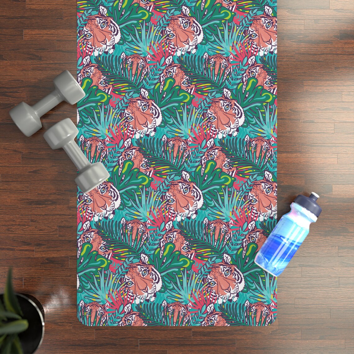 Pink Tiger Hiding in Jungle Yoga Mat Non-slip Fun Animal Print for Yoga ...