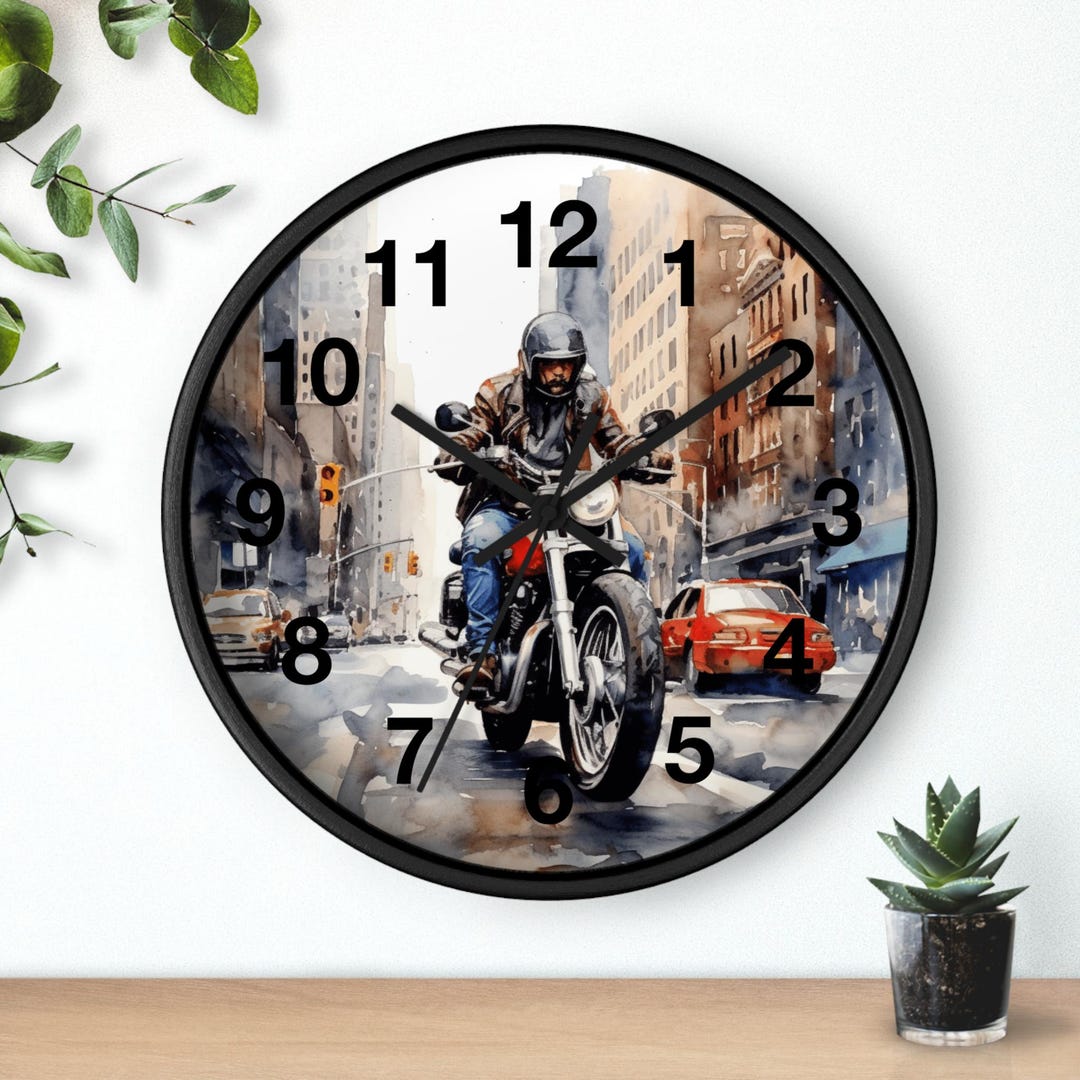 City Street Motorcycle Wall Clock | Urban Biker Decor | Rider Through ...