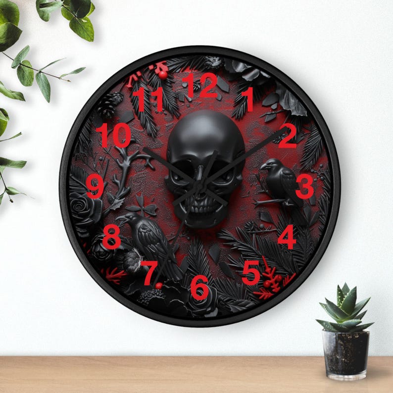 Black Skull Wall Clock | Gothic Style Home Decor | Dark Spooky ...