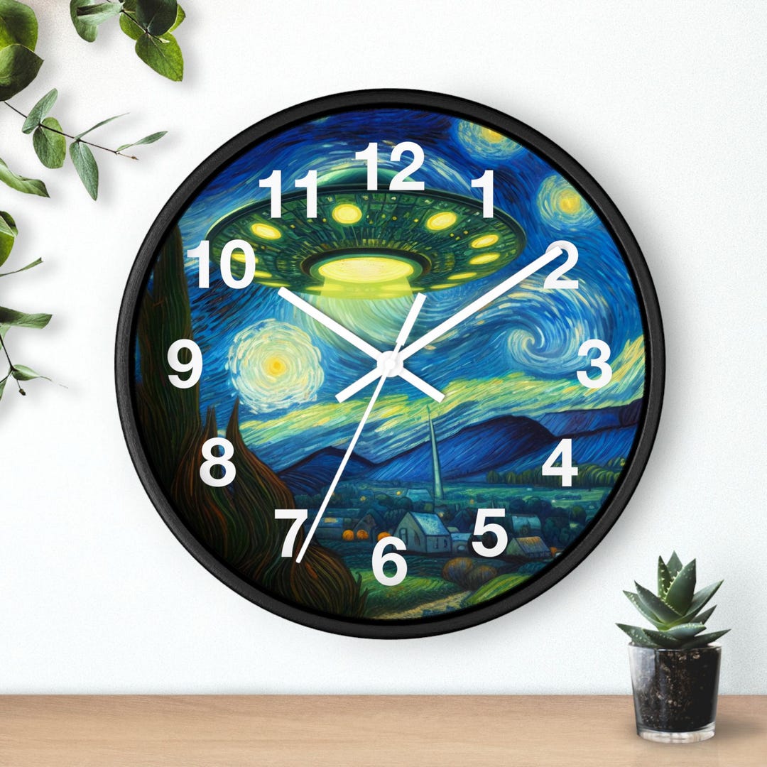 Alien UFO Night Wall Clock | Battery Operated | Starry Night-inspired ...