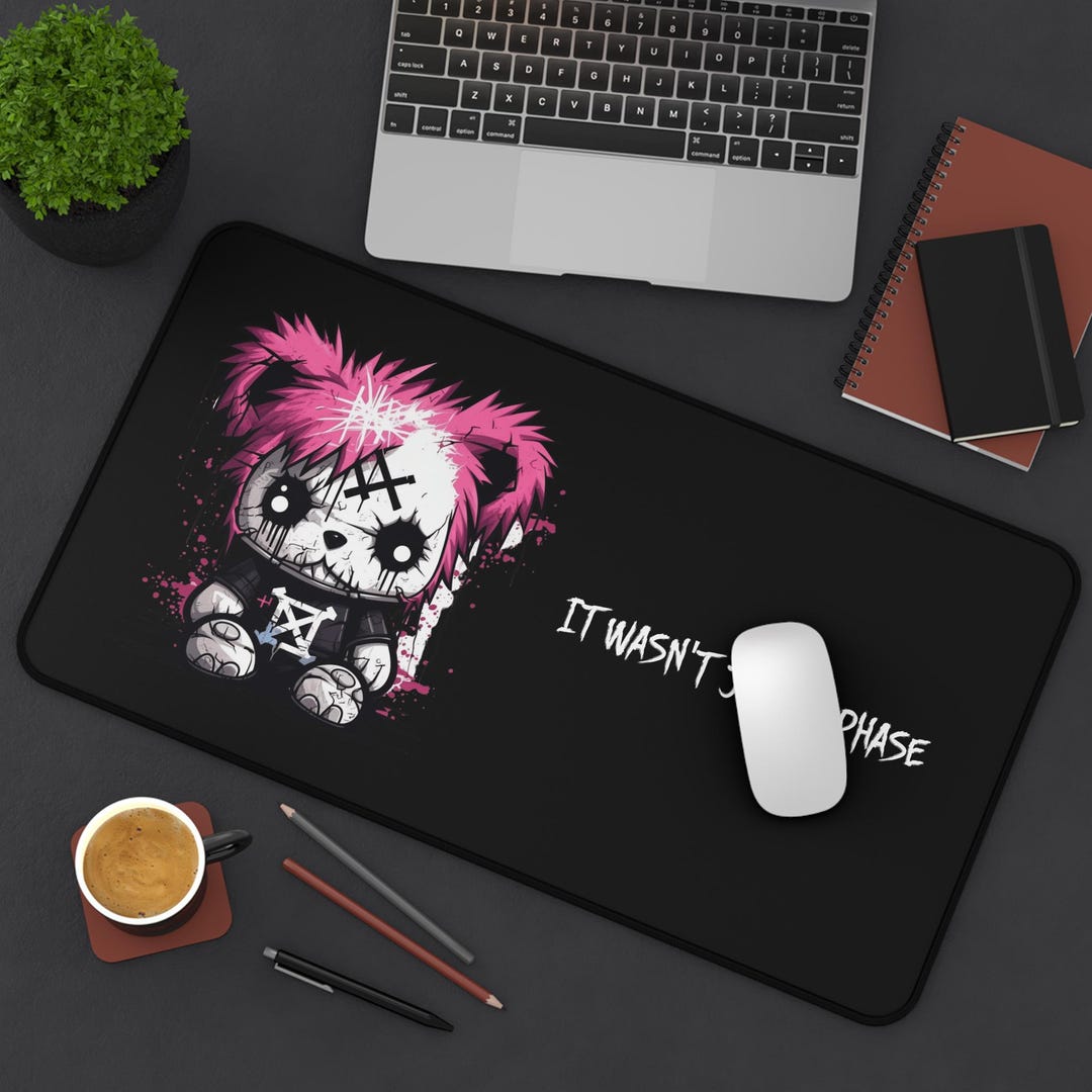 Emo Pink Hair Punk Scene Bear XL Extended Mouse Pad | Edgy Alternative ...