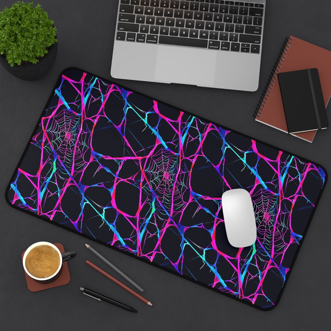 Neon Fluorescent Spiderwebs XL Gaming Mouse Pad Blacklight Style ...