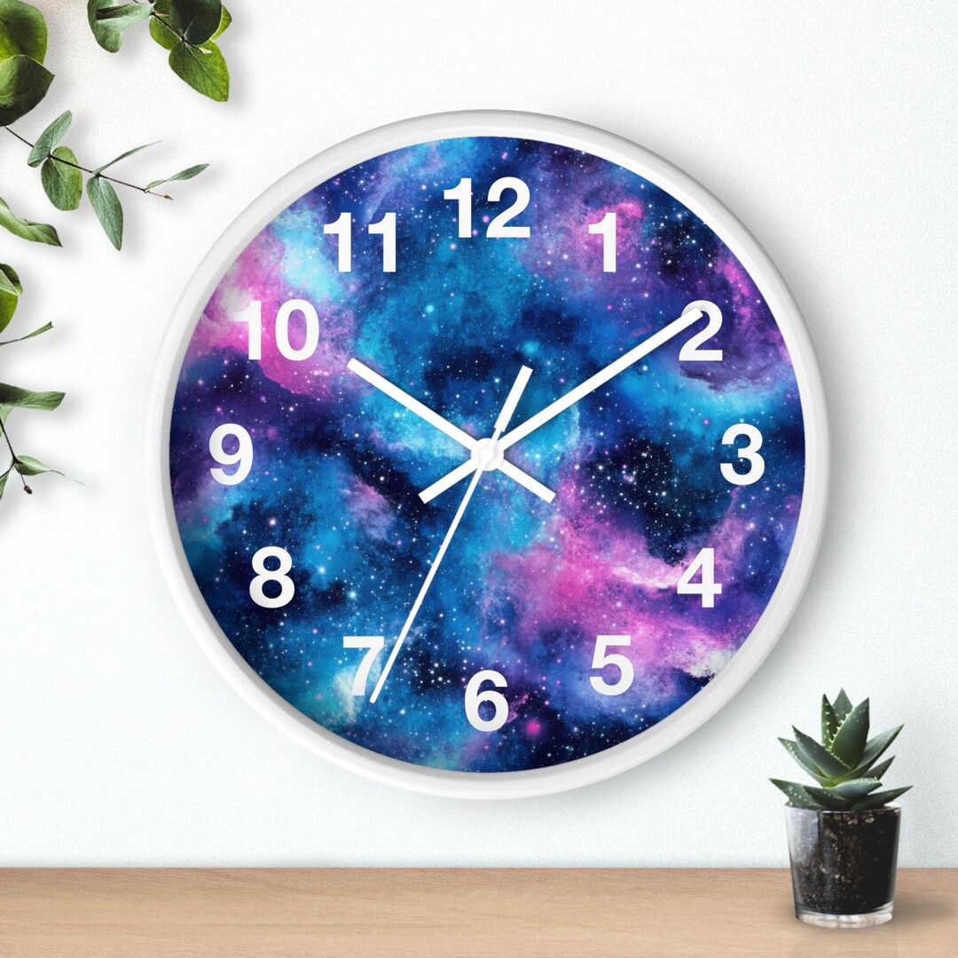 Blue Pink Trippy Space Wall Clock | Galaxy Rave Decor | Battery ...