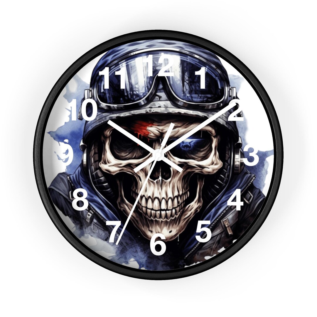 Watercolor Skull Biker Clock: Motorcycle Art Decor for Man Cave - Etsy