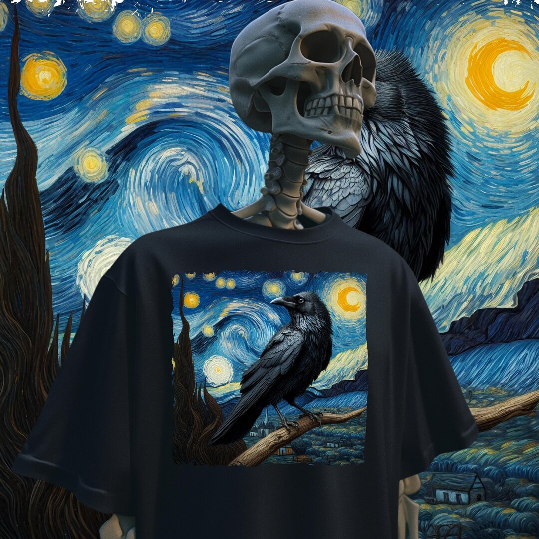 Black Raven Night Sky Shirt | Starry Night-inspired Art With Majestic ...