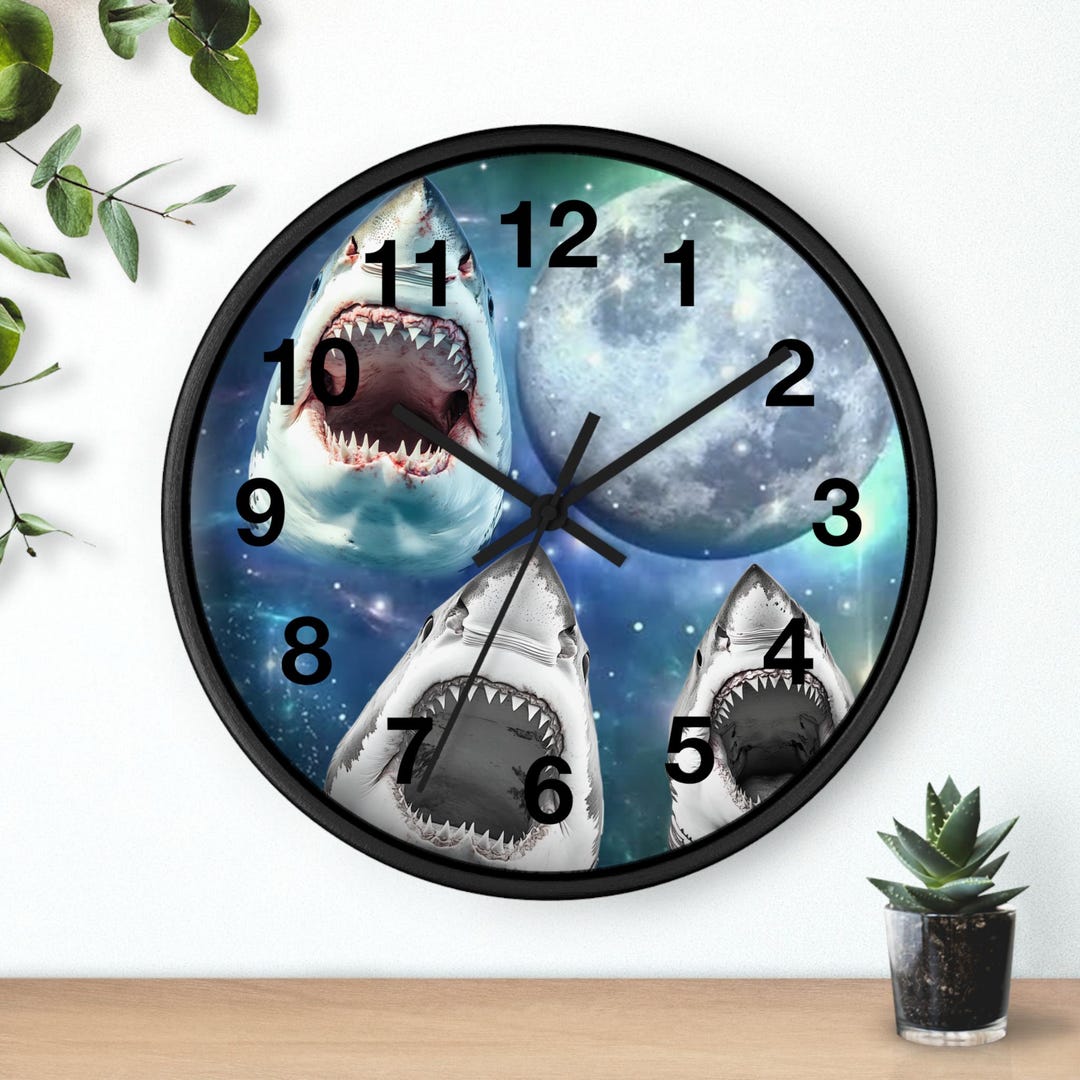 Sharks Howling at the Moon Wall Clock | Great White Shark Design ...