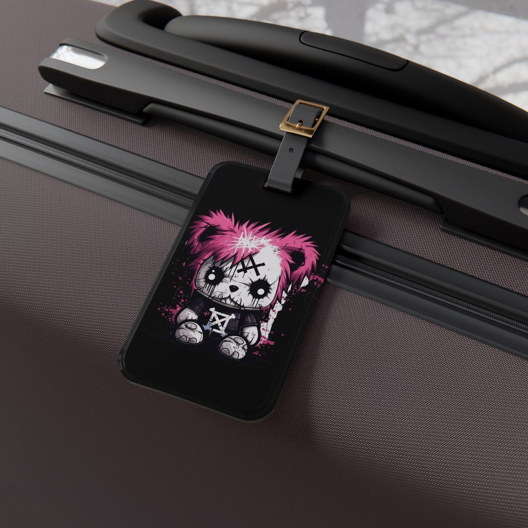 Emo Pink Hair Punk Bear Luggage Tag: Edgy Travel Accessory - Etsy