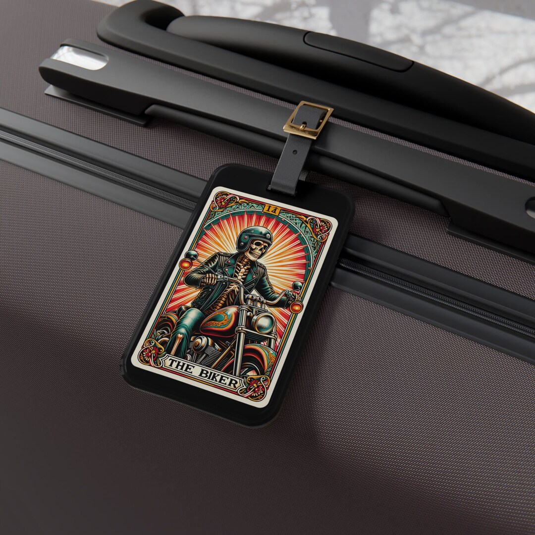 Biker Tarot Card Luggage Tag - Unique Travel Accessory for Motorcycle ...