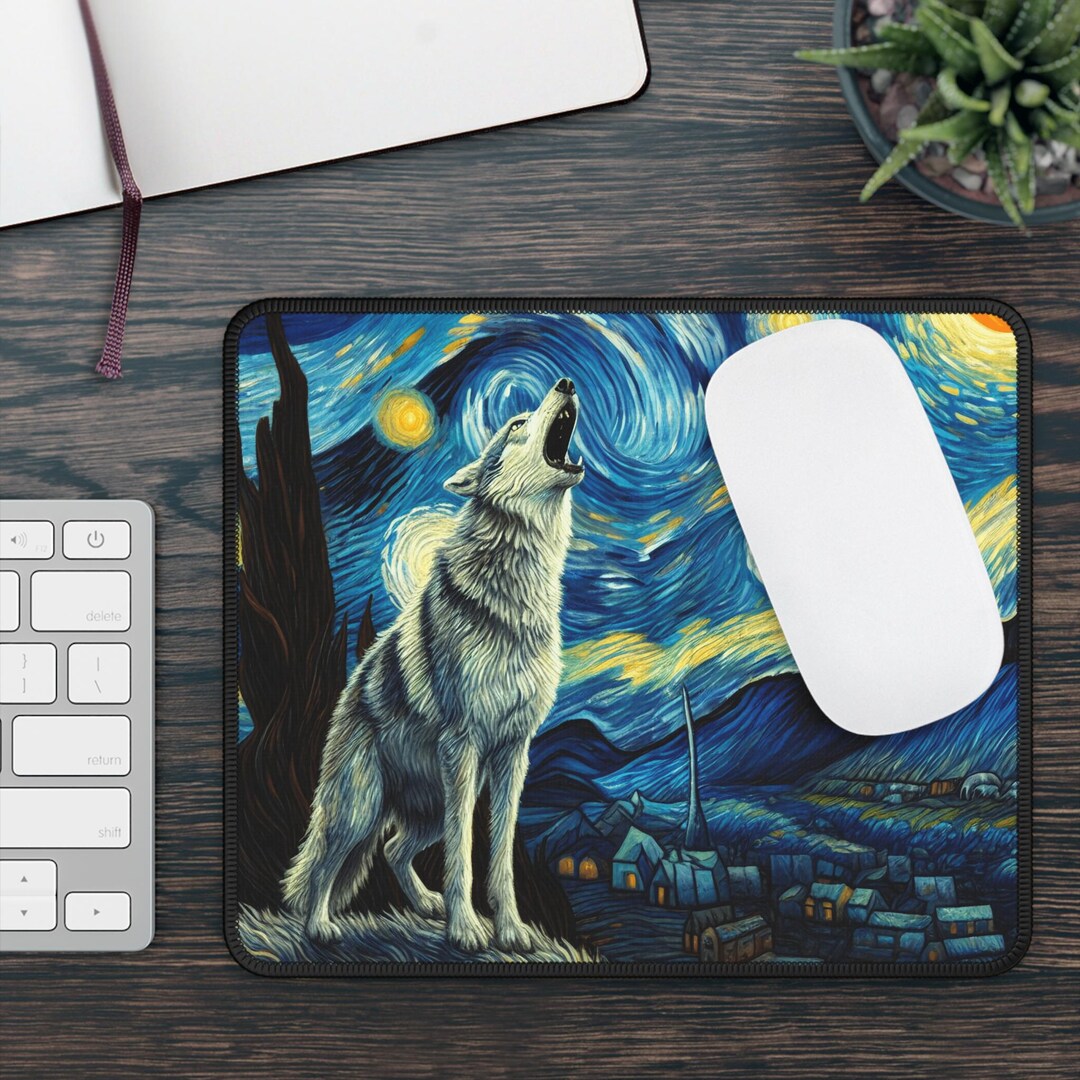 Lone Wolf Night Sky Non-slip Mouse Pad | Starry Night-inspired Art ...
