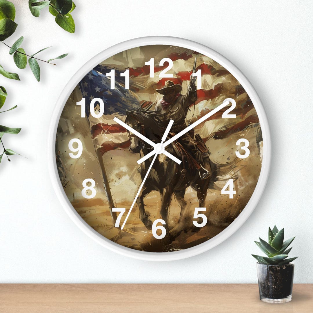 Rebel Cowboy on Horse Wall Clock | Vintage Western Patriot Art ...