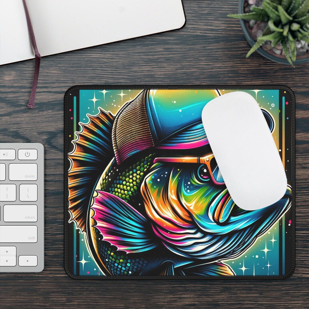 Colorful Vibrant Bass Fish Non Slip Mouse Pad | Fun Bass With Hat ...